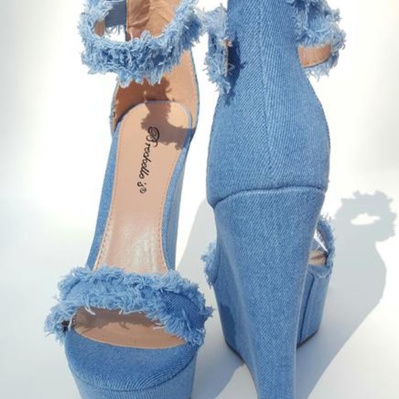 Breckelles | Shoes | Frenzy Blue Jean Wedge | Poshmark